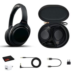 sony wh-1000xm4 wireless noise canceling overhead headphones with mic for phone-call, voice control, black, with usb wall adapter and microfiber cleaning cloth - bundle