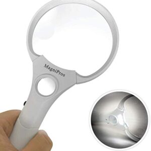 MagniPros 3 Ultra Bright LED Lights 3X 4.5X 25X Power Handheld Reading Magnifying Glass with Light- Ideal for Reading Small Prints, Map, Coins, Inspection and Jewelry Loupe…