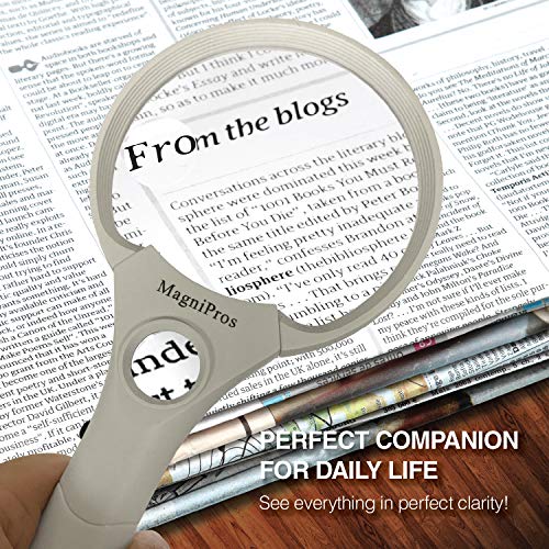 MagniPros 3 Ultra Bright LED Lights 3X 4.5X 25X Power Handheld Reading Magnifying Glass with Light- Ideal for Reading Small Prints, Map, Coins, Inspection and Jewelry Loupe…