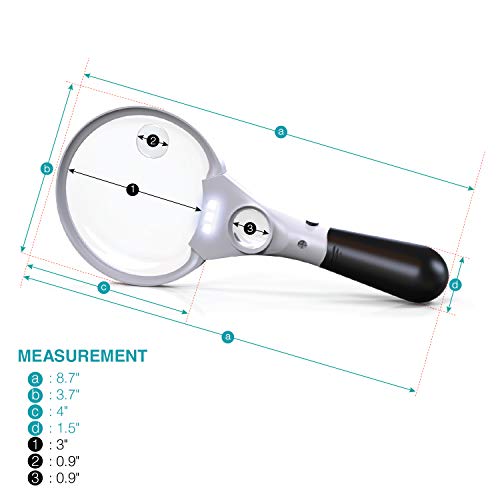 MagniPros 3 Ultra Bright LED Lights 3X 4.5X 25X Power Handheld Reading Magnifying Glass with Light- Ideal for Reading Small Prints, Map, Coins, Inspection and Jewelry Loupe…