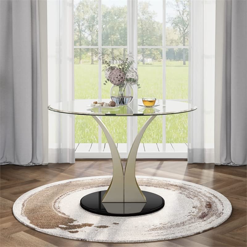 Furniture of America Lopez Contemporary Metal Oval Dining Table in Silver