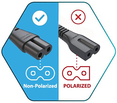 Pwr TV Power Cord 12Ft Cable for Samsung LG TCL Sony: 2 Prong AC Wall Plug 2-Slot LED LCD Insignia Sharp Toshiba JVC Hisense Electronics UN65KS8000FXZA UN40J5200AFXZA 43UH6100 Black