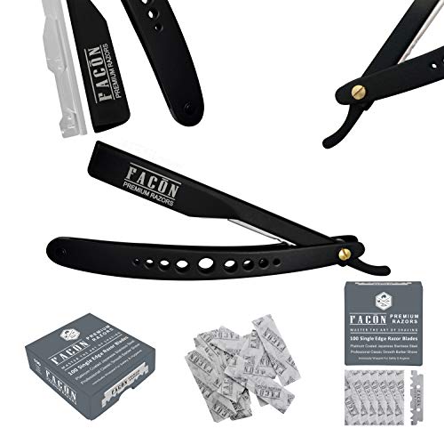 100 BLADES + Facón Professional Adjustable Straight Edge Barber Razor - Salon Quality Cut Throat Shavette