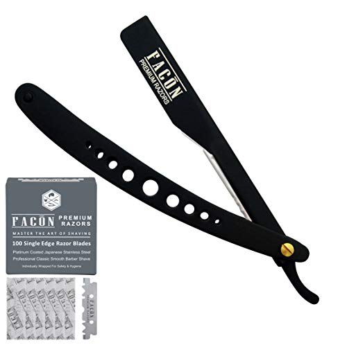 100 BLADES + Facón Professional Adjustable Straight Edge Barber Razor - Salon Quality Cut Throat Shavette