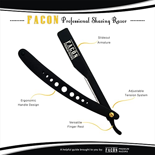 100 BLADES + Facón Professional Adjustable Straight Edge Barber Razor - Salon Quality Cut Throat Shavette