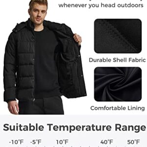 Wantdo Men's Waterproof Quilted Puffer Jacket Thicken Warm Winter Coat (Black, Small)