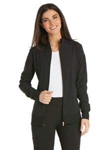 cherokee iflex uniforms zip front scrub jackets for women ck303, xl, black