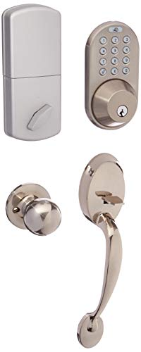 MiLocks BTF-02SN Digital Deadbolt Door Lock and Passage Handle Set Combo with Keyless Entry via Keypad Code for Exterior Doors, Satin Nickel