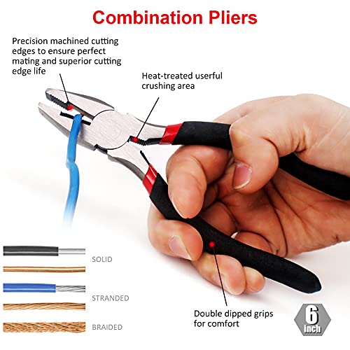 FASTPRO 7-Piece Utility Pliers and Wrench Set, Includes Slip Joint Pliers, Long Nose Pliers, Diagonal Pliers, Groove Joint Pliers, Linesman Pliers and Adjustable Wrench, Dipped Handle