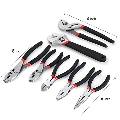 FASTPRO 7-Piece Utility Pliers and Wrench Set, Includes Slip Joint Pliers, Long Nose Pliers, Diagonal Pliers, Groove Joint Pliers, Linesman Pliers and Adjustable Wrench, Dipped Handle