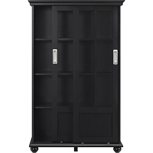 Ameriwood Home Aaron Lane 4 tier Bookcase with Sliding Glass Doors, Black