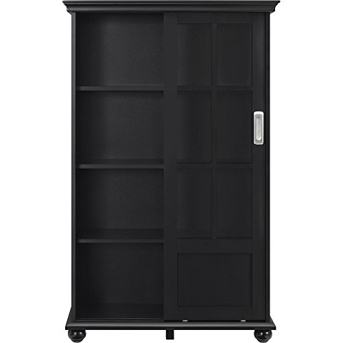 Ameriwood Home Aaron Lane 4 tier Bookcase with Sliding Glass Doors, Black