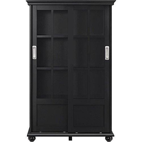 Ameriwood Home Aaron Lane 4 tier Bookcase with Sliding Glass Doors, Black