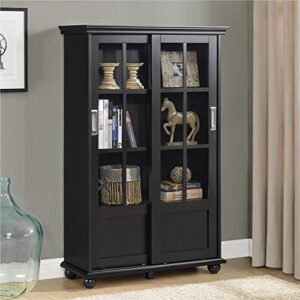 Ameriwood Home Aaron Lane 4 tier Bookcase with Sliding Glass Doors, Black