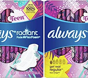 Always Radiant Teen Pads Get Real Regular Unscented w/Wings - 14ct