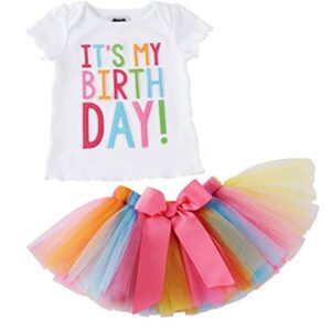 Girls'It's My Birthday Print Shirt Tutu Skirt Dress Outfit Set (White+Pink a, 4-5 Years)