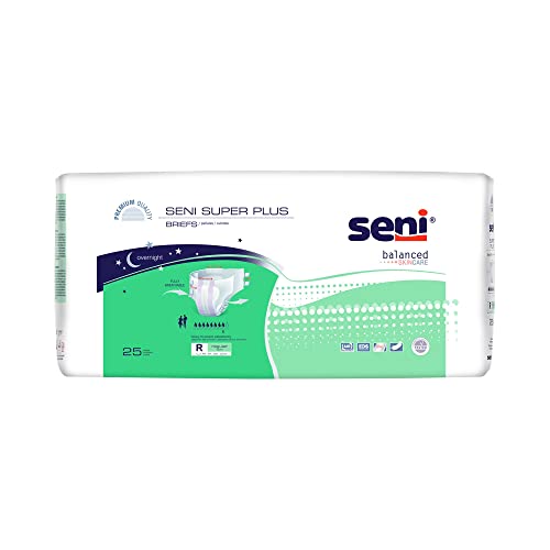 Seni Super Plus Adult Incontinence Brief Regular Heavy Absorbency Breathable/Overnight, S-RE25-BP1, Severe, 25 Ct