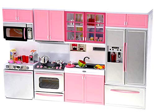 PowerTRC Kids Battery Operated Modern Kitchen Playset Great for Dolls and Toy Figures