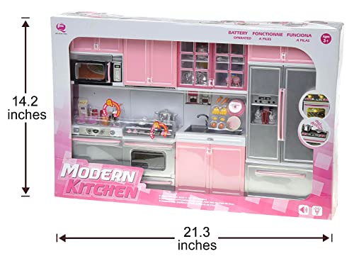 PowerTRC Kids Battery Operated Modern Kitchen Playset Great for Dolls and Toy Figures