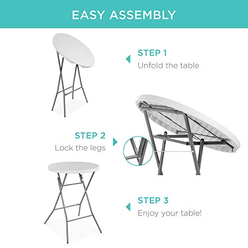 Best Choice Products 32in Bar Height Folding Table, Round Indoor Outdoor Accessory for Patio, Backyard, Dining Room, Events w/Thick Table Top, Metal Frame, Locking Legs, 330lb Weight Capacity - White