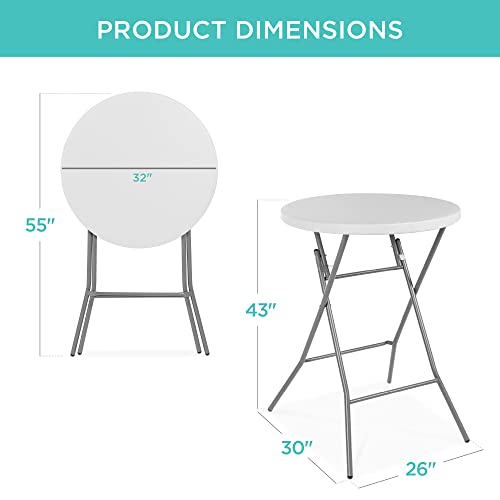 Best Choice Products 32in Bar Height Folding Table, Round Indoor Outdoor Accessory for Patio, Backyard, Dining Room, Events w/Thick Table Top, Metal Frame, Locking Legs, 330lb Weight Capacity - White