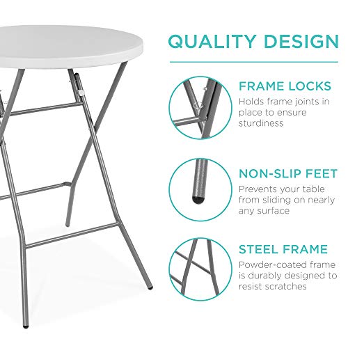 Best Choice Products 32in Bar Height Folding Table, Round Indoor Outdoor Accessory for Patio, Backyard, Dining Room, Events w/Thick Table Top, Metal Frame, Locking Legs, 330lb Weight Capacity - White