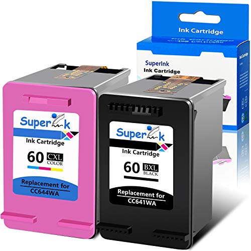 SuperInk Remanufactured 60XL 60 XL CC641WN CC644WN Ink Cartridge Replacement Compatible for Hp Photosmart C4680 D110 Deskjet D2680 D1660 D2530 F2430 F4210 Printer (1 Black 1 Tri-Color)