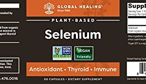 Global Healing Selenium 200mcg, Selenium Supplement with Organic Ingredients, Antioxidants for Thyroid Support and Immune Health, Non-GMO & Gluten-Free, Selenium 200 mcg for Men & Women (60 Capsules)