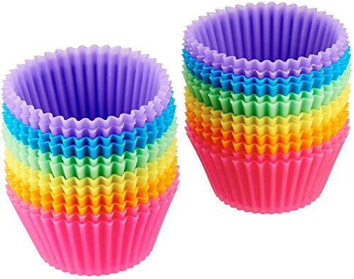 Amazon Basics Round Reusable Silicone Baking Cups, Muffin Liners, Pack of 24, Multicolor, 2.9" x 2.96" x 1.3"