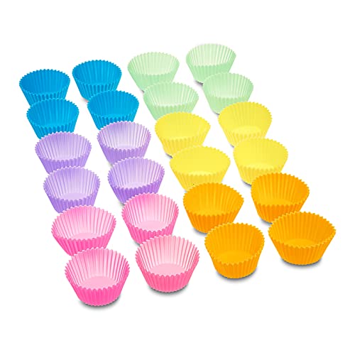 Amazon Basics Round Reusable Silicone Baking Cups, Muffin Liners, Pack of 24, Multicolor, 2.9" x 2.96" x 1.3"