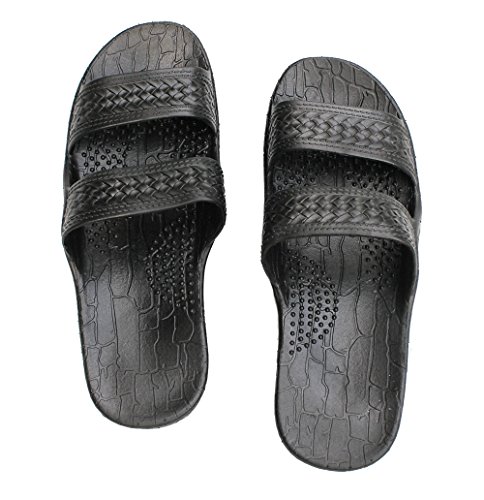 Black Rubber Double Strap Jesus Style Imperial Sandals. Unisex Adult Sandal (6 = Women 5-6)