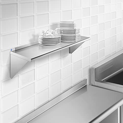 GRIDMANN 12" x 48" Stainless Steel Wall Mount Shelf with Backsplash, Commercial Grade - NSF Certified 18 Gauge Shelving for Restaurant, Kitchen, Utility Room, Garage