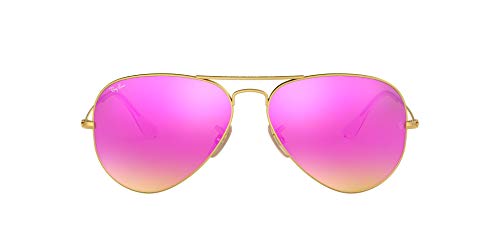 Ray-Ban RB3025 Aviator Large Metal Mirrored Unisex Sunglasses (Matte Gold Frame/Pink Mirror Lens 112/4T, 58)