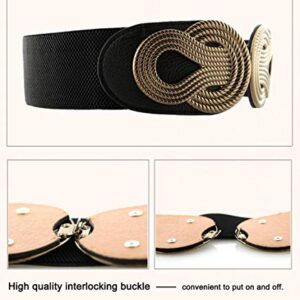 VOCHIC 2pcs Vintage Metal Interlock Buckle Wide Elastic Waist Belt Womens Basic Stretchy Cinch,Black+brown,Small(25.39"- 39.37")