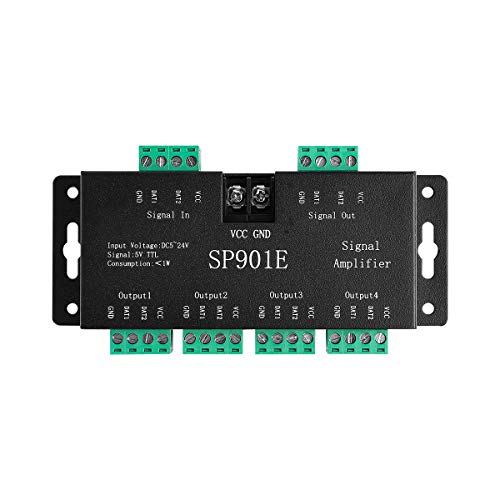 SUPERNIGHT LED Pixel Strip Amplifier Signal Data SPI Repeater for WS2801 WS2811 WS2812B WS2813 WS2815 SK6812 SK9822 Addressable RGB Light Strip Dream Color Programmable Rope Lighting 5v-24v SP901E