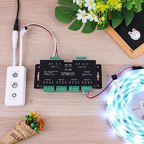 SUPERNIGHT LED Pixel Strip Amplifier Signal Data SPI Repeater for WS2801 WS2811 WS2812B WS2813 WS2815 SK6812 SK9822 Addressable RGB Light Strip Dream Color Programmable Rope Lighting 5v-24v SP901E