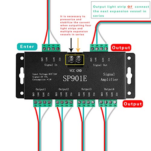 SUPERNIGHT LED Pixel Strip Amplifier Signal Data SPI Repeater for WS2801 WS2811 WS2812B WS2813 WS2815 SK6812 SK9822 Addressable RGB Light Strip Dream Color Programmable Rope Lighting 5v-24v SP901E