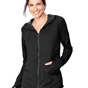 Hanes womens Sport Performance Full Zip Hoodie Fleece Jacket, Black Heather/Dada Grey Binding, XX-Large US