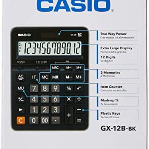 Casio GX12B-BK Large Display 12 Digit Basic Desk Calculator