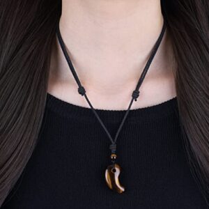 AmorWing Adjustable Unisex Japanese Three Sacred Treasures Magatama Tiger Eye Pendant