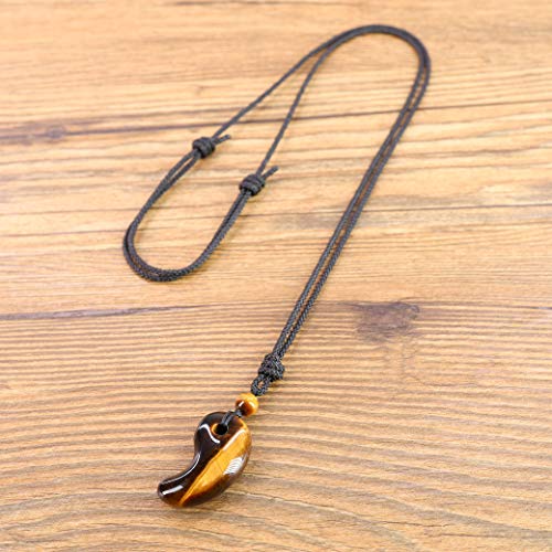 AmorWing Adjustable Unisex Japanese Three Sacred Treasures Magatama Tiger Eye Pendant