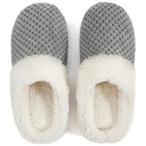 ultraideas women's lamb-hug comfy fleece house slippers memory foam, slip-on house shoes indoor outdoor (grey, size 7-8)