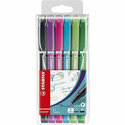 Fineliner - STABILO Sensor F - Wallet of 6 - Assorted Colours