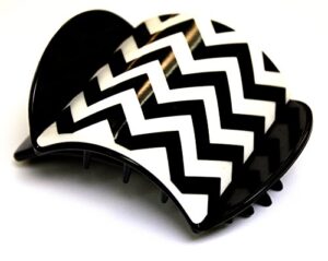 mia super clamp-strong jaw clamp for hair-comfortable contour fit & hidden spring-beautiful black & white-fashionable & pretty herringbone chevron print (1pc)