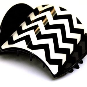 Mia Super Clamp-Strong Jaw Clamp For Hair-Comfortable Contour Fit & Hidden Spring-Beautiful Black & White-Fashionable & Pretty Herringbone Chevron Print (1pc)