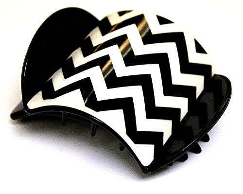 Mia Super Clamp-Strong Jaw Clamp For Hair-Comfortable Contour Fit & Hidden Spring-Beautiful Black & White-Fashionable & Pretty Herringbone Chevron Print (1pc)