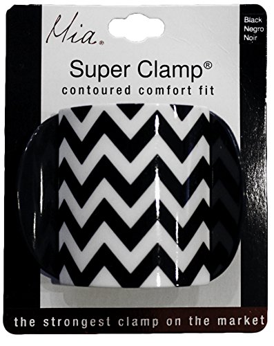 Mia Super Clamp-Strong Jaw Clamp For Hair-Comfortable Contour Fit & Hidden Spring-Beautiful Black & White-Fashionable & Pretty Herringbone Chevron Print (1pc)