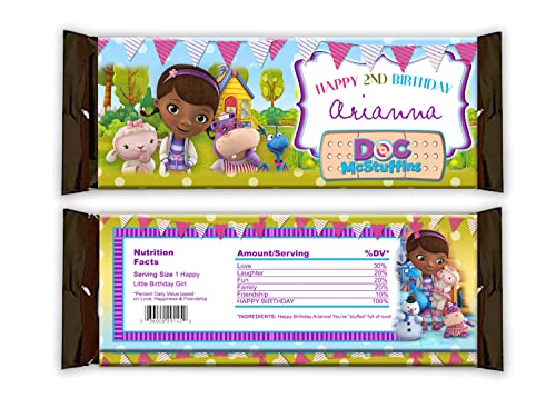 10 Blue and Teal Birthday Party Custom Large Hershey Candy Bar Wrappers Inspired by Doc MCstuffin