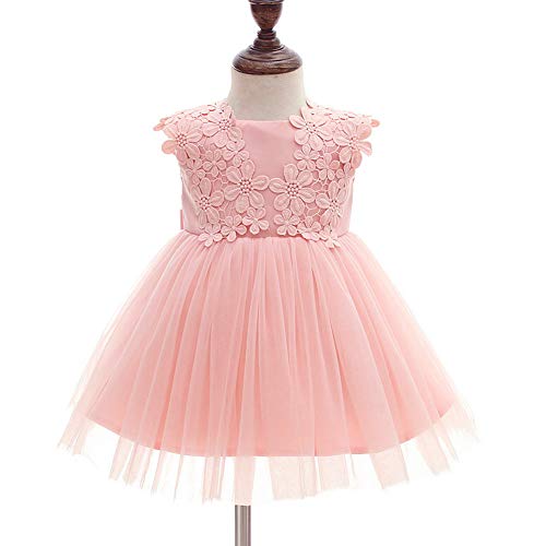 Baby Girl Dress Christening Baptism Gowns Flower Girl Dress, Pink, 3 months