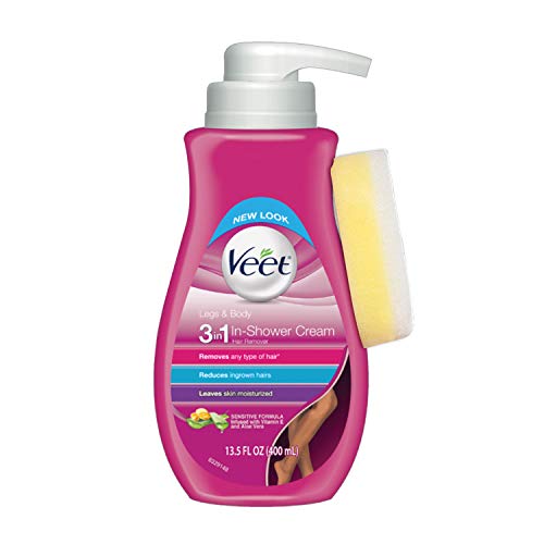 Hair Removal Cream - Veet Legs & Body In Shower Cream Hair Remover, Sensitive Formula with Aloe Vera and Vitamin E, 13.5 fl oz Pump Bottle (Pack of 2)